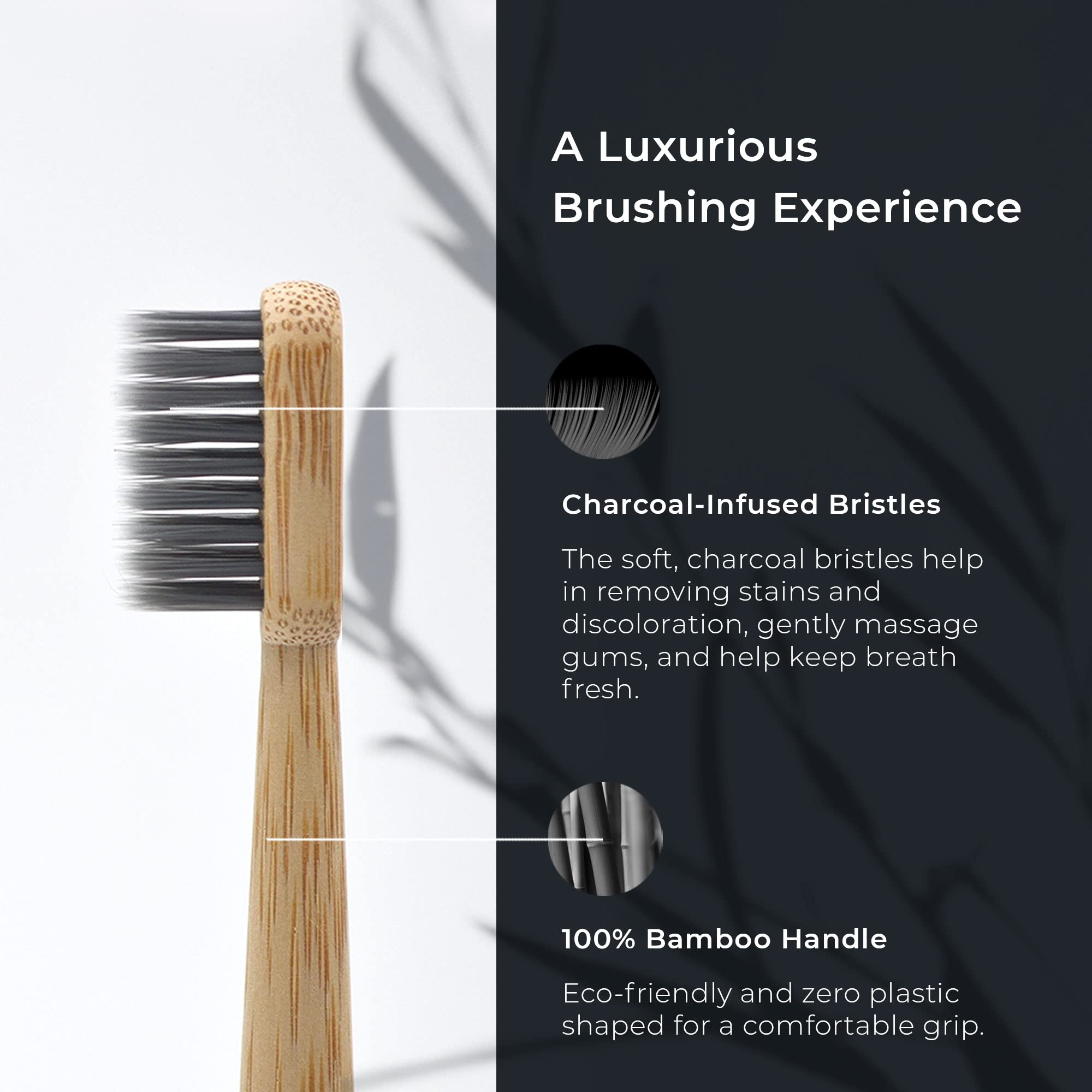 PerioSciences Biodegradable Bamboo Toothbrush, Soft Charcoal Bristles