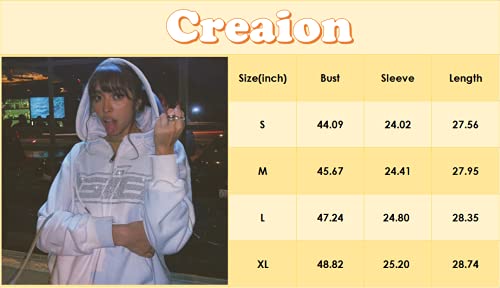 Creaion Rhinestone Graphic Zip Up Hoodies for Women Oversized Y2k Sweatshirt Jacket E-Girl 90s Pullover Streetwear
