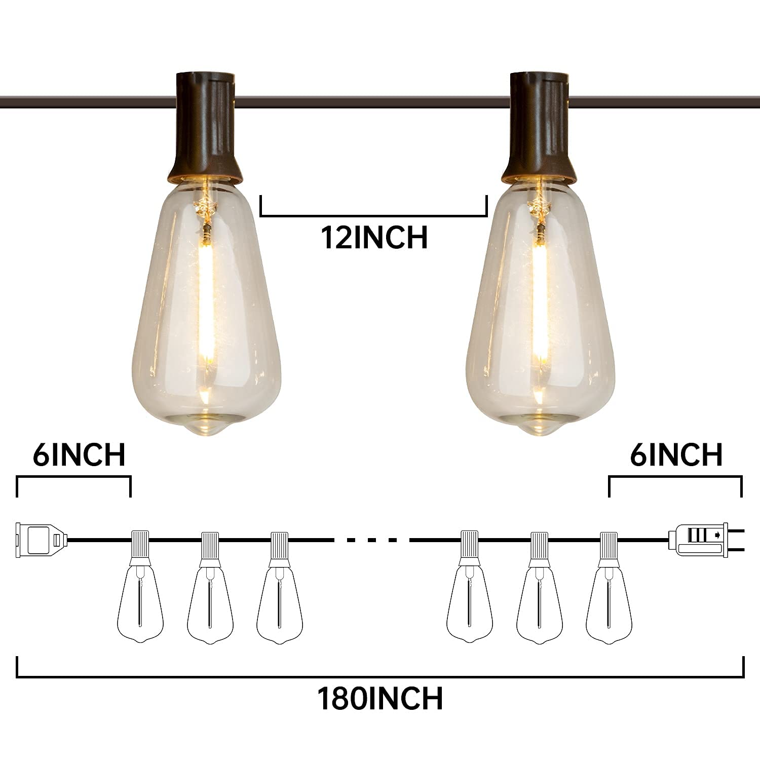 Vanthylit Solar String Lights Outdoor Waterproof, LED Shatterproof Edison String Lights, Outside Lights for Patio Solar Powered