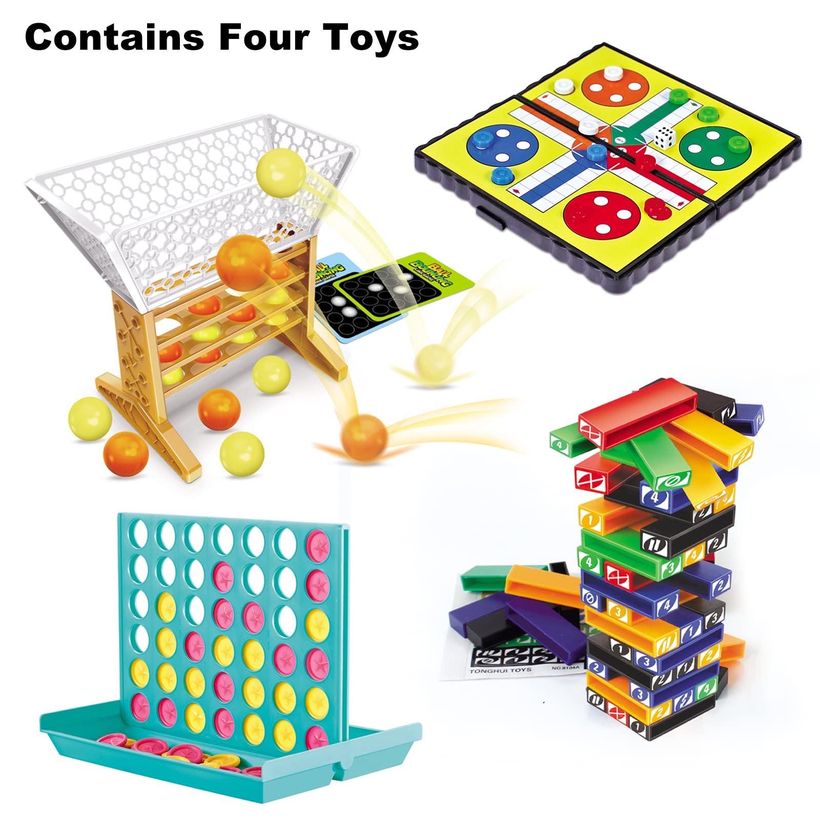 Funny Board Game 4 in A Row Stacking Blocks Bouncing Ball Ludo Party Games for Family