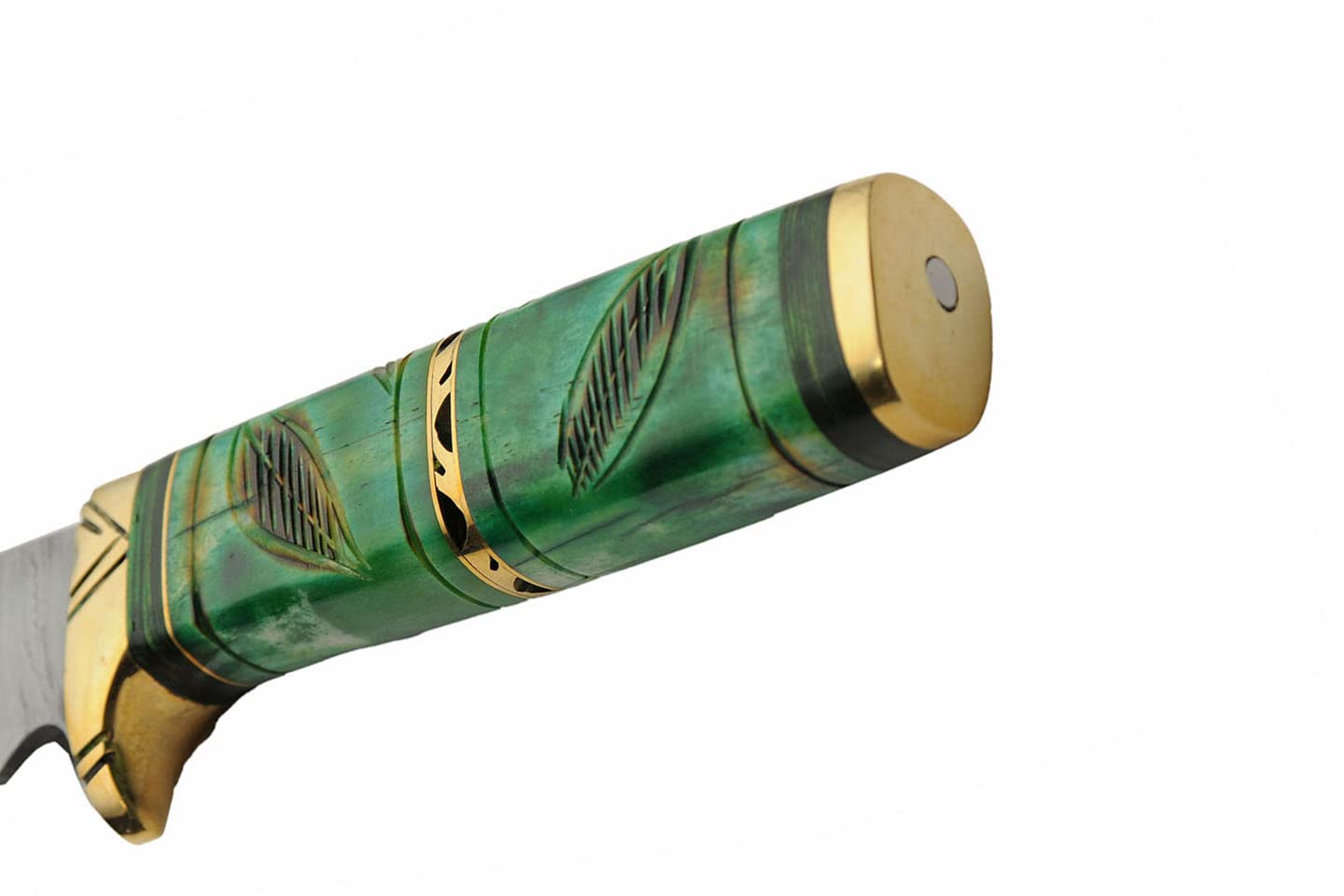 Damascus Steel Blade Brass Forrest Bone Handle Brass & Wood Spacers 10.5" Hunting Knife