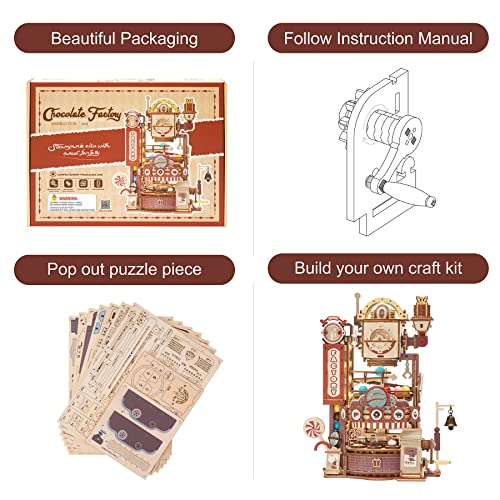 Rowood 3D Puzzles for Adults, Marble Run Wooden Model Kits for Adults, DIY STEM Mechanical Building Set, Birthday for Teens Boys Age 14+ - Chocolate Factory