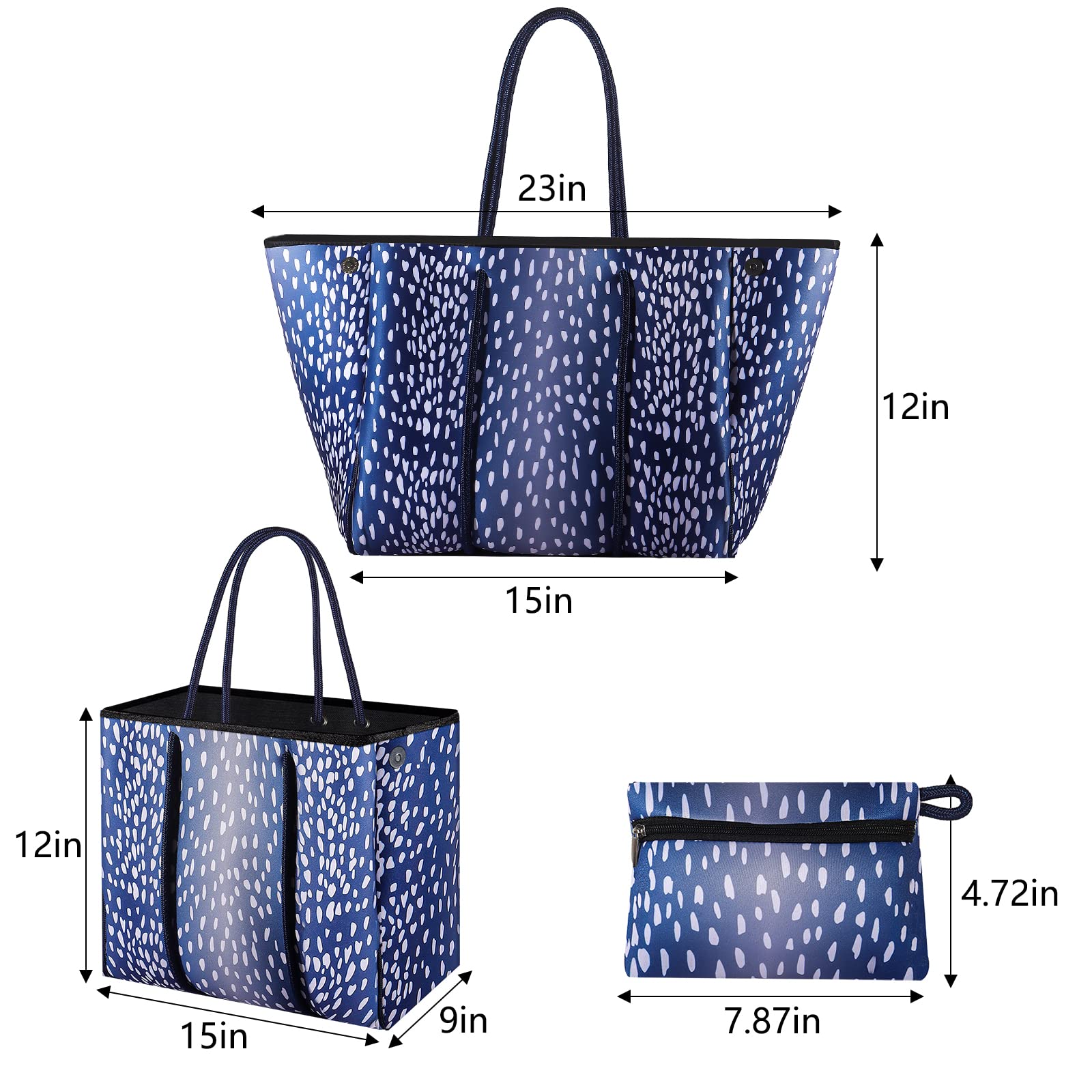 DSYD Neoprene Tote Bag Waterproof,Beach Bags Waterproof Sandproof with Zippers,Rubber Beach Bag acve Wallet,15 x 12 x 9 inch, #6 (198911)
