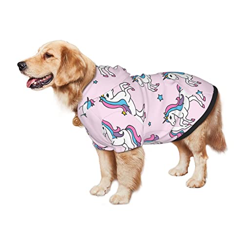 Large Dog Hoodie Cute-Unicorn-Star-Pink Pet Clothes Sweater with Hat Soft Cat Outfit Coat X-Large