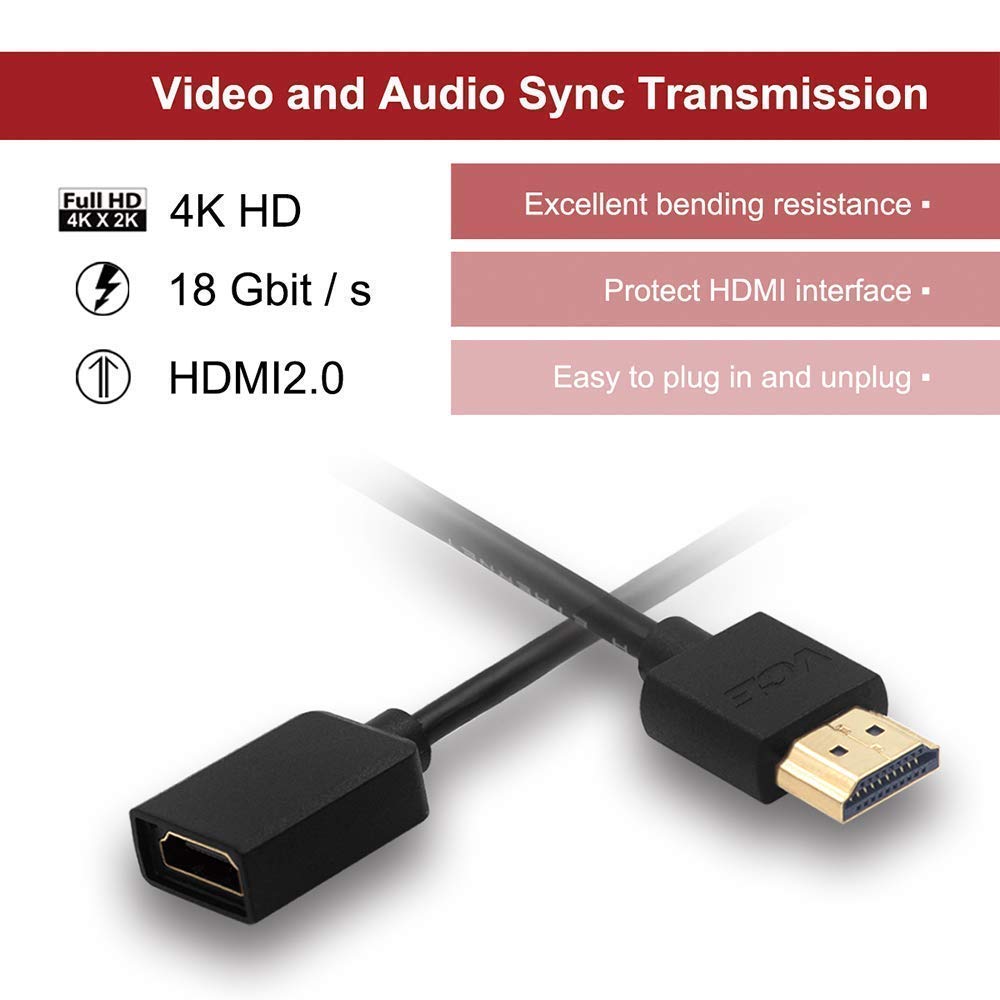 VCE 2-Pack HDMI 90 Degree and 270 Degree Right Angle Male to Female Adapter Bundle with HDMI Swivel Adapter Male to Female HDMI Extension for Google Chrome Cast, Roku Streaming Stick