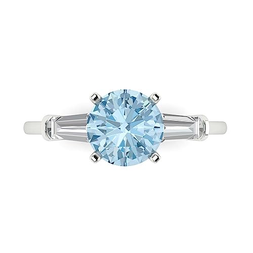 Clara Pucci 2.0 ct Round Cut 3 stone Solitaire Natural Light Blue Aquamarine Designer Anniversary Bridal Engagement Ring 14k White Gold