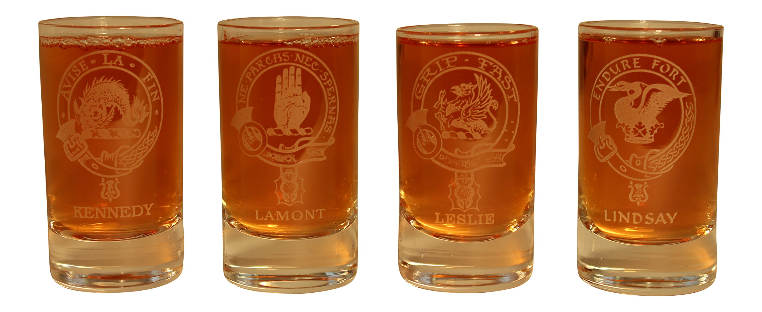 Collins Glencairn Clan Crest Crystal Dram Tot Glass - Kennedy Lamont Leslie Lindsay