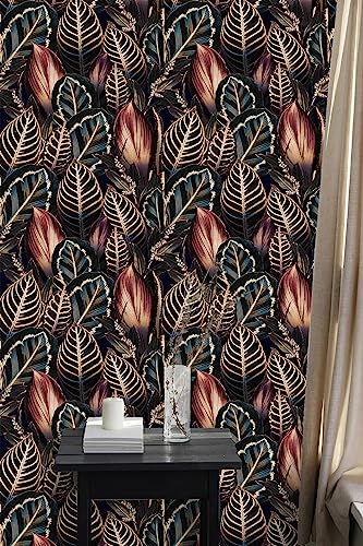 Luvdecor Peel and Stick Wallpaper Boho Bold Luxury Leaf Wallpaper Removable Wallpaper Boho Peel and Stick Floral Wallpaper for Bedroom Bathroom Stick On Wallpaper for Accent Wall Decor 17.7 * 118in