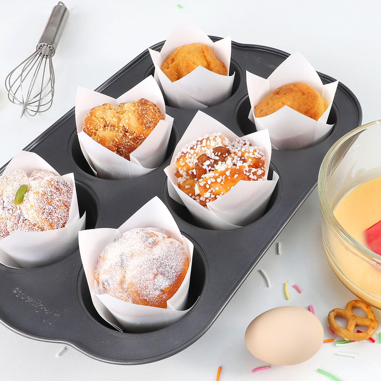 Gifbera 200pcs Natural Tulip Cupcake Liners Paper Baking Cups with Unbleached Parchment Paper, Medium Tulip Muffin Liners Cupcake Wrapper for Party, Wedding, Christmas, Birthday