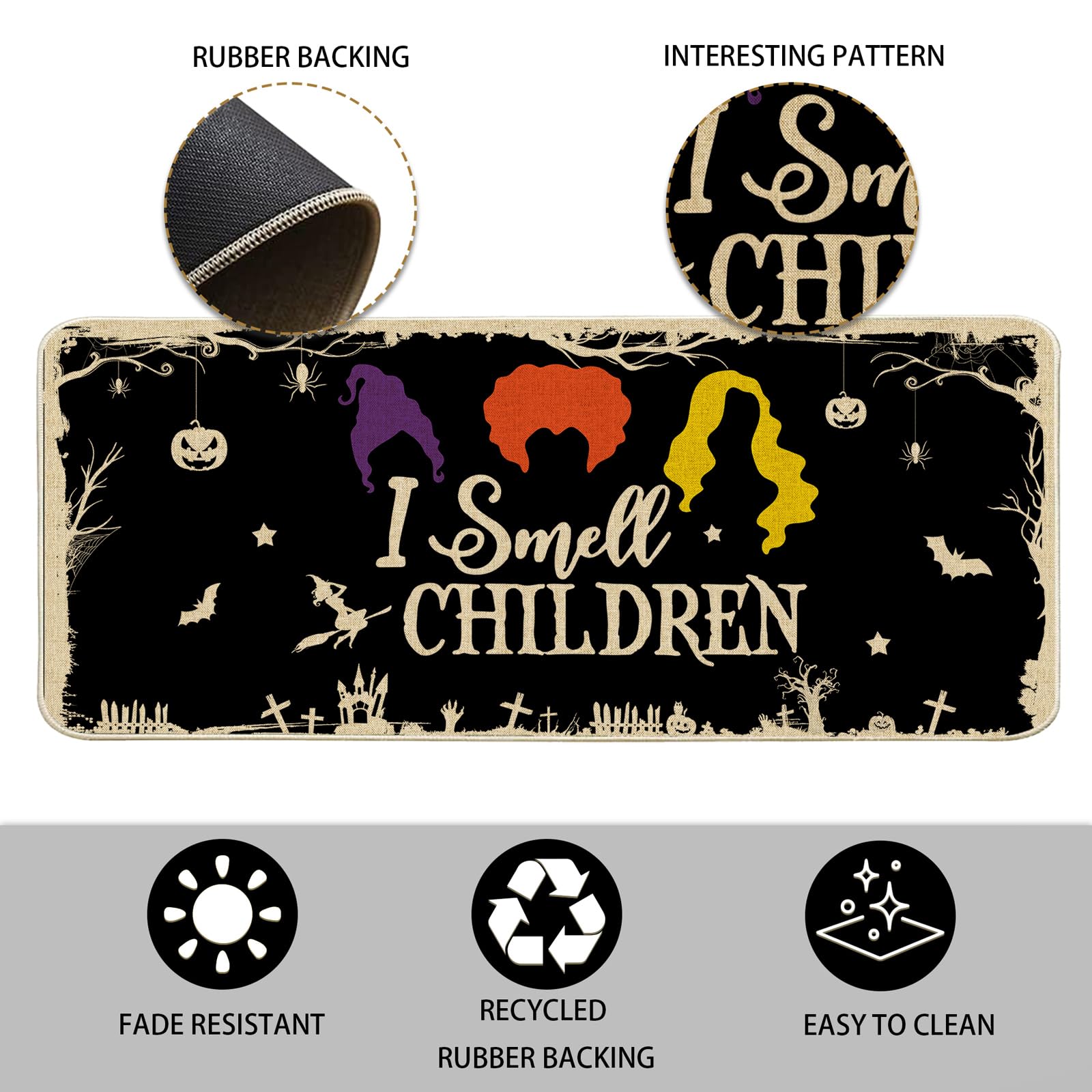 Cusugbaso Halloween Kitchen Mats, Kitchen Rugs Set of 2 - Witches Halloween Kitchen Decor for Floor - Halloween Decorations for Home 17"x27+17"x47"