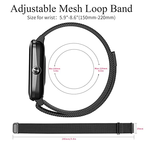 Snyeest Magnetic Bands Compatible with 19mm ID205L Veryfitpro Smartwatch, No Buckle Design, Stainless Steel Mesh Loop Replacement Strap for Men Women for ID205L, ID205G ID205 ID205U ID205S, Black