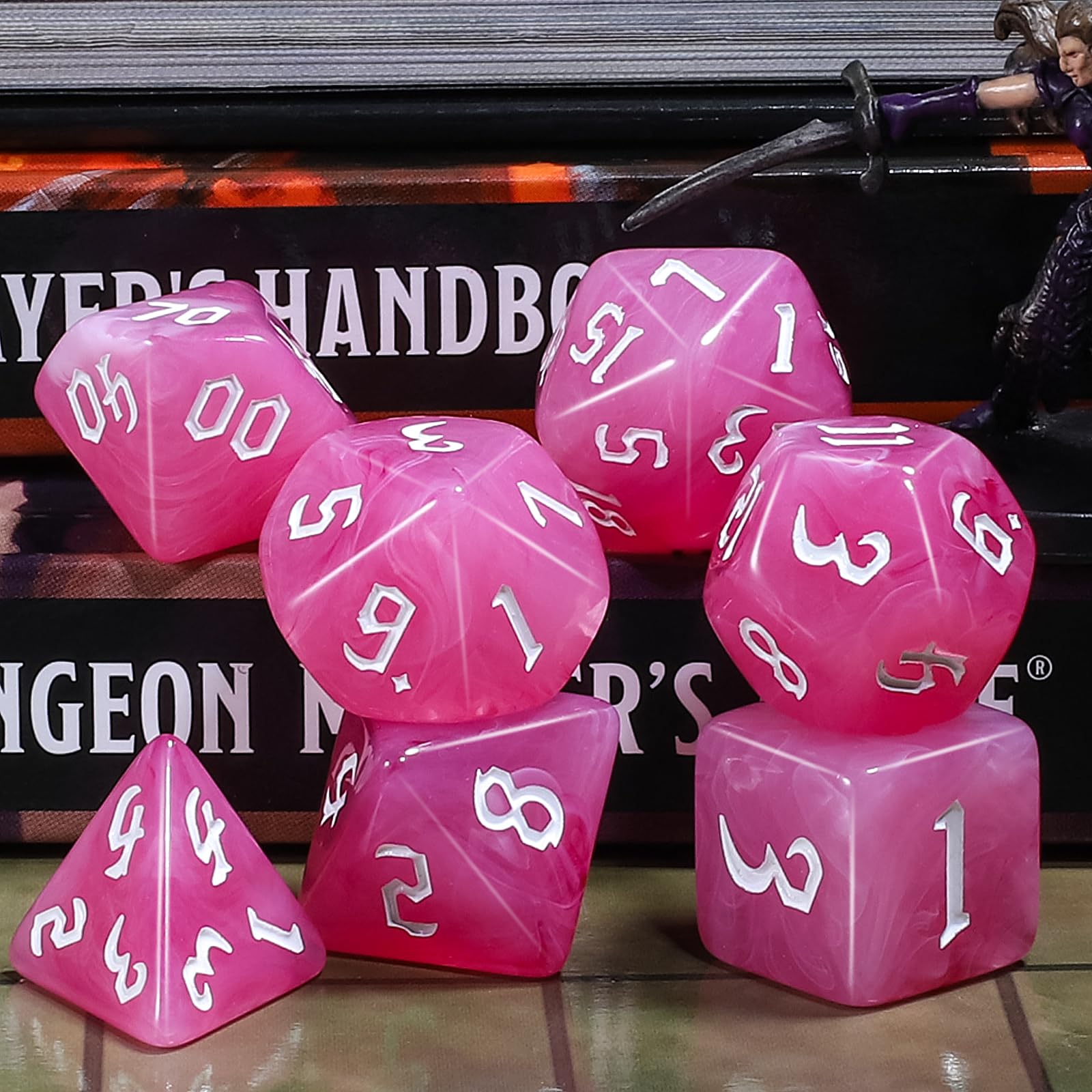CiaraQ DND Polyhedral Dice Set for Dungeons and Dragons RPG MTG Role Playing Table Games-with 1 Dice Pouch (Pink Gradient)