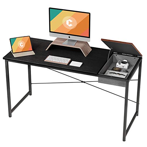 Cubiker Computer Desk 55" Home Office Writing Study Laptop Table, Modern Simple Style Desk with Drawer, Black Espresso