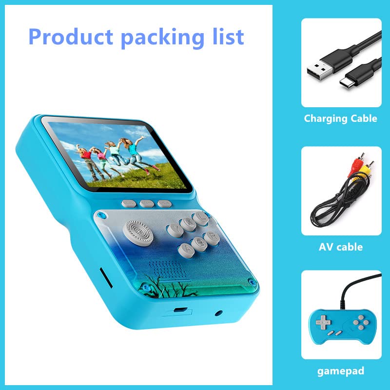 CZT 3.0 inch Colorful Double Game Console Retro Handheld 500-in-1 Nostalgic Video Game can be Connected to TV Multi-Language Rechargeable Lithium Battery Children's Student Gift (Blue)