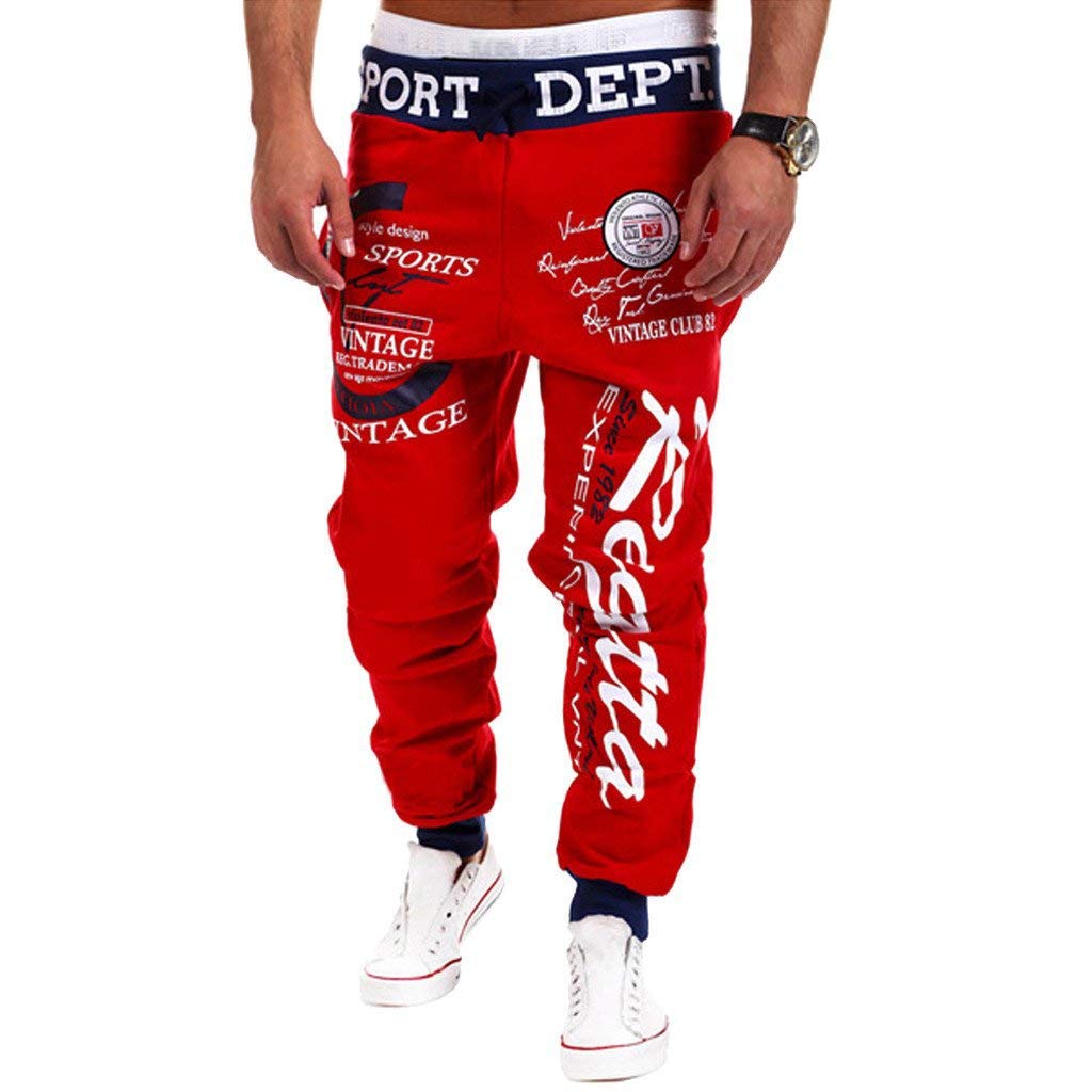 COTTORY Men's Hip hop Loose Sweatpants Graffiti Sports Jogger Trousers Black Red X-Large