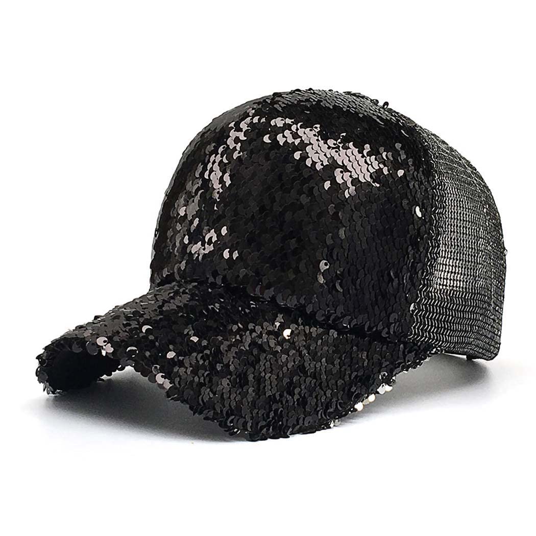 deladola Glitter Sequin Baseball Hat Women Sparkly Stylish Plain Ajustable Cap Party Festival Rave Outdoor Hats for Men Black