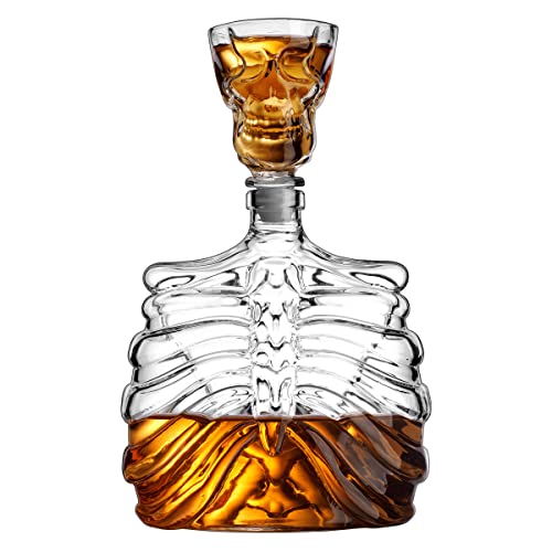 Godinger Whiskey Decanter and Shot Glass, Skull Skeleton Decanter, Halloween Decor, Skeleton Decorations, Liquor Decanter and Whiskey Glass Shot Glass Set, Halloween Decorations - 32oz