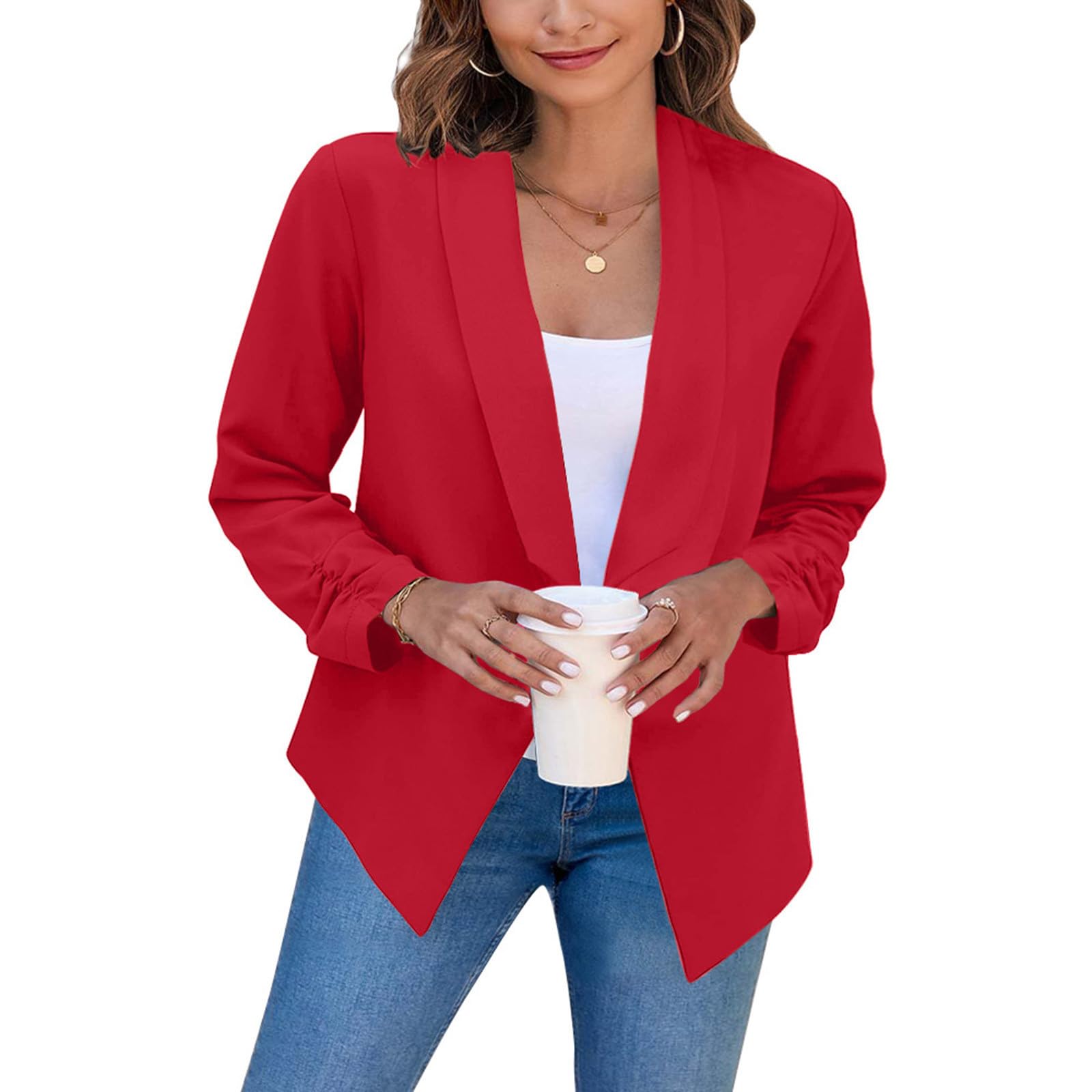 Clearance Cardigans for Women Women Long Sleeve Crop Cardigan 2023 Fall Open Front Sweater Solid Cardigans Red 4XL