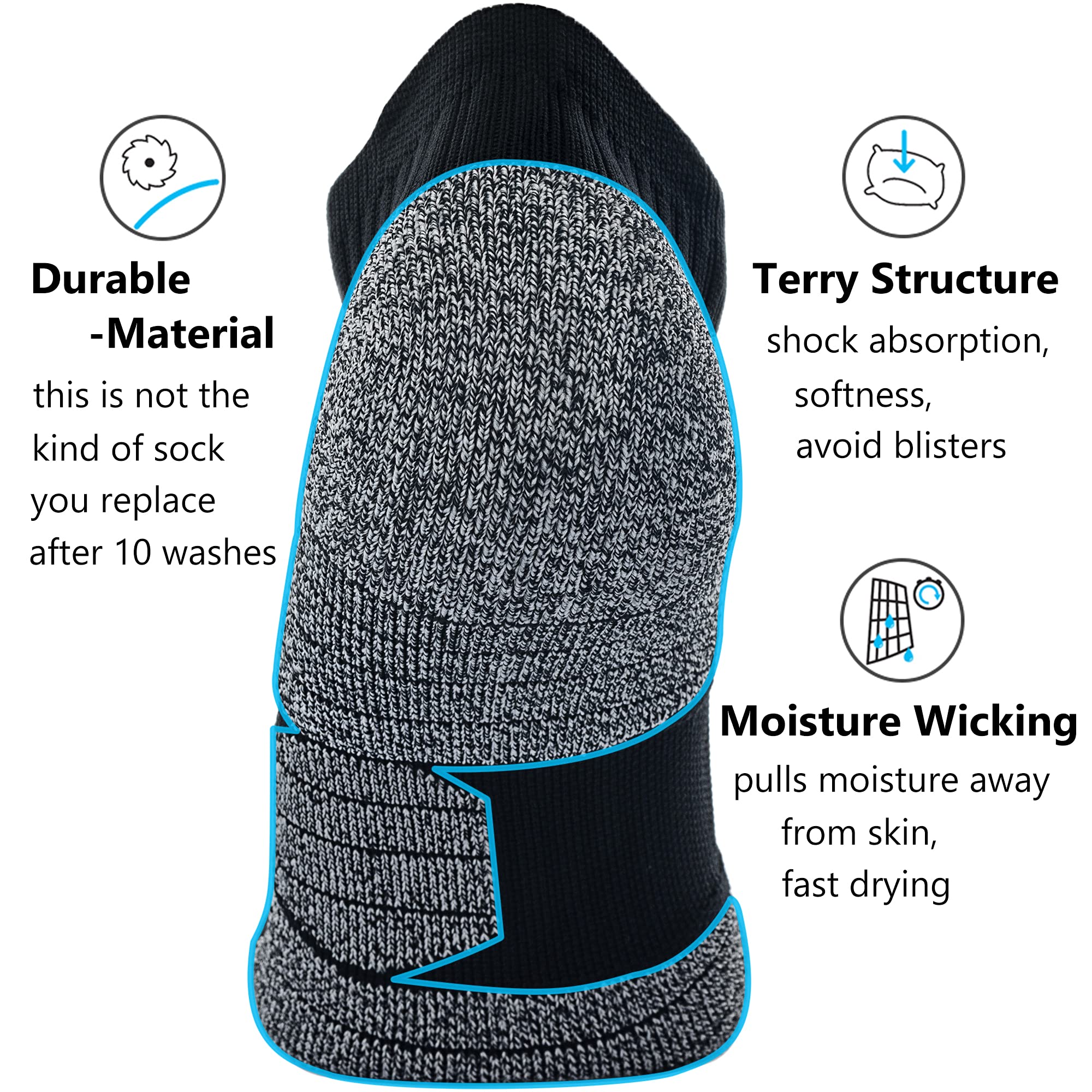 CWVLC Unisex Cushioned Compression Athletic Ankle Socks Multipack, 3-pairs Black, M (7.5-10 W US/ 6-8.5 M US)