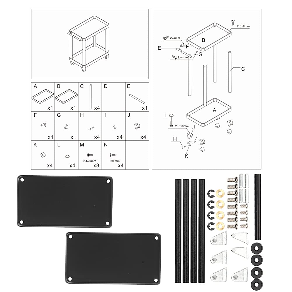 Zerone Tool Cart, 2 Tier Tools Storage Trolley Mobile Workshop Garage Repair RC Accessories for 1/8 1/10 1/12 1/16 Scale Model Big Large(Black)