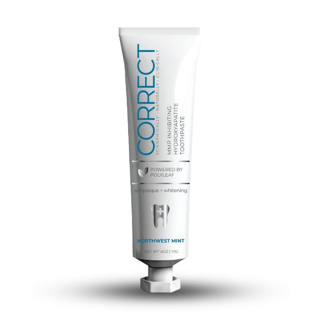 Correct MMP Inhibiting Hydroxyapatite Toothpaste, Created by Doctors + Dentists for Gum Health, Remineralizing Enamel, Whitening, Sensitive Teeth, Antiplaque, Fluoride Free, SLS Free, 4oz, Made in USA