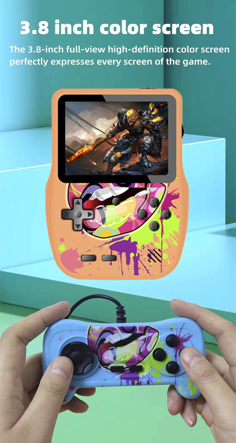 CZT 3.8-inch Desktop Retro Game Console Dual-Gamepad Handheld Built-in 520 Games can be Connected to TV Video Game Console Electronic Game System Children's Portable Game Console (Orange)