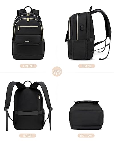 LOVEVOOK Laptop Backpack for Women,15.6 Inch Fashion Travel Backpack,Large Capacity Backpack Purse with USB,Water-resistant fits College Work Business Travel (Black)