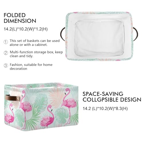 Cute Flamingo Storage Basket Bins Decorative Toy Organizer Bins Laundry Hamper Baskets with Handles for Home Boys Girls Office Closet Shelf Nursery Baskets,2 pcs