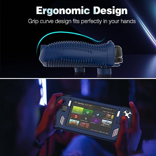 SUIHUOJI for Rog Ally Stand Protective Case, Silicone Accessories Protector, Soft Cover Skin Shell with 2 Pairs Thumb Grips Caps, Full Protection Kickstand for ASUS Rog Ally Handheld (Blue)