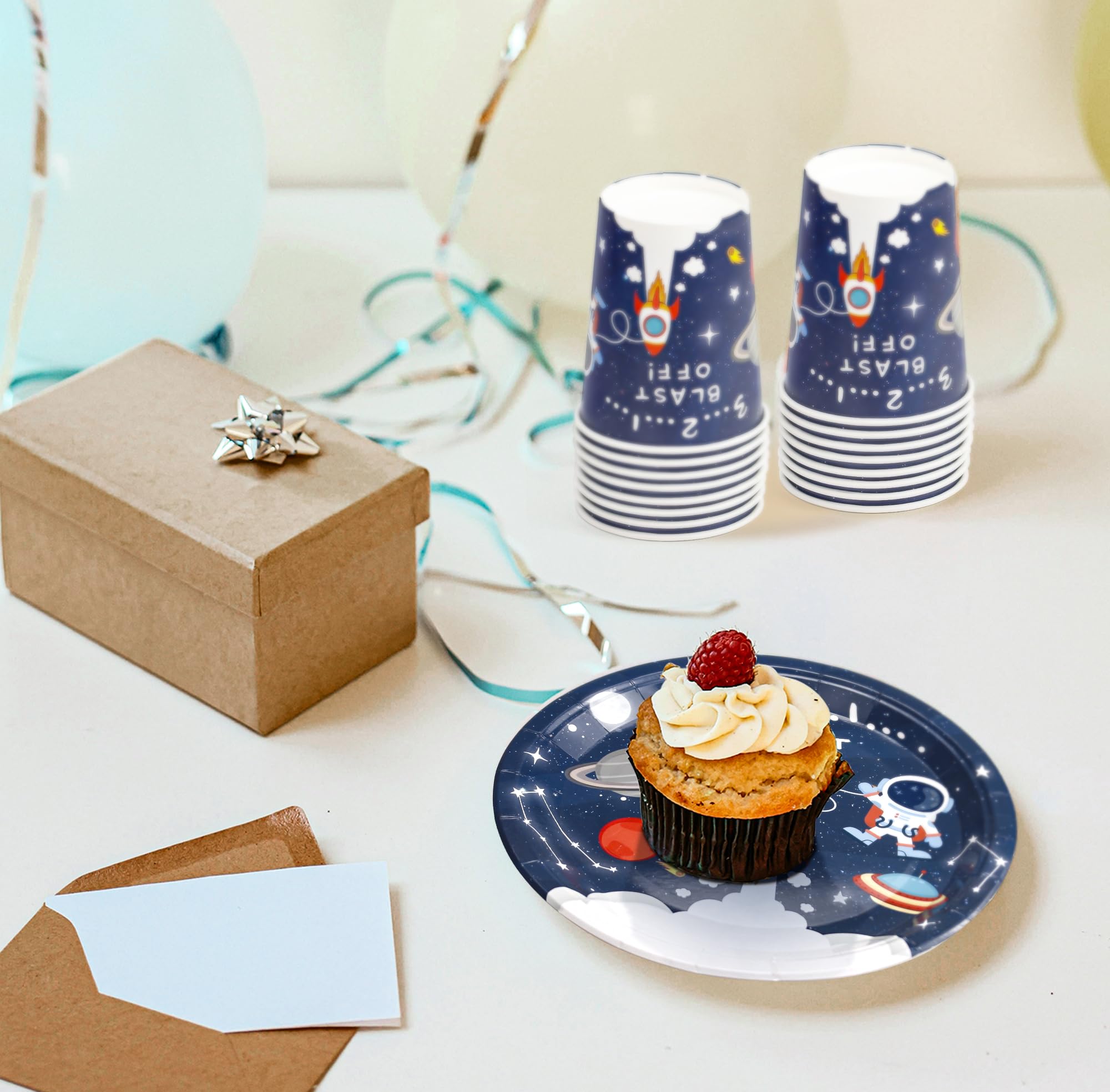HIPEEWO Space Birthday Decorations Tableware Boys - Outer Space Theme Party Supplies, Paper Plates, Napkin, Cup, Cutlery, Galaxy Space Astronauts Theme Party Decorations For Baby Shower | Server 24