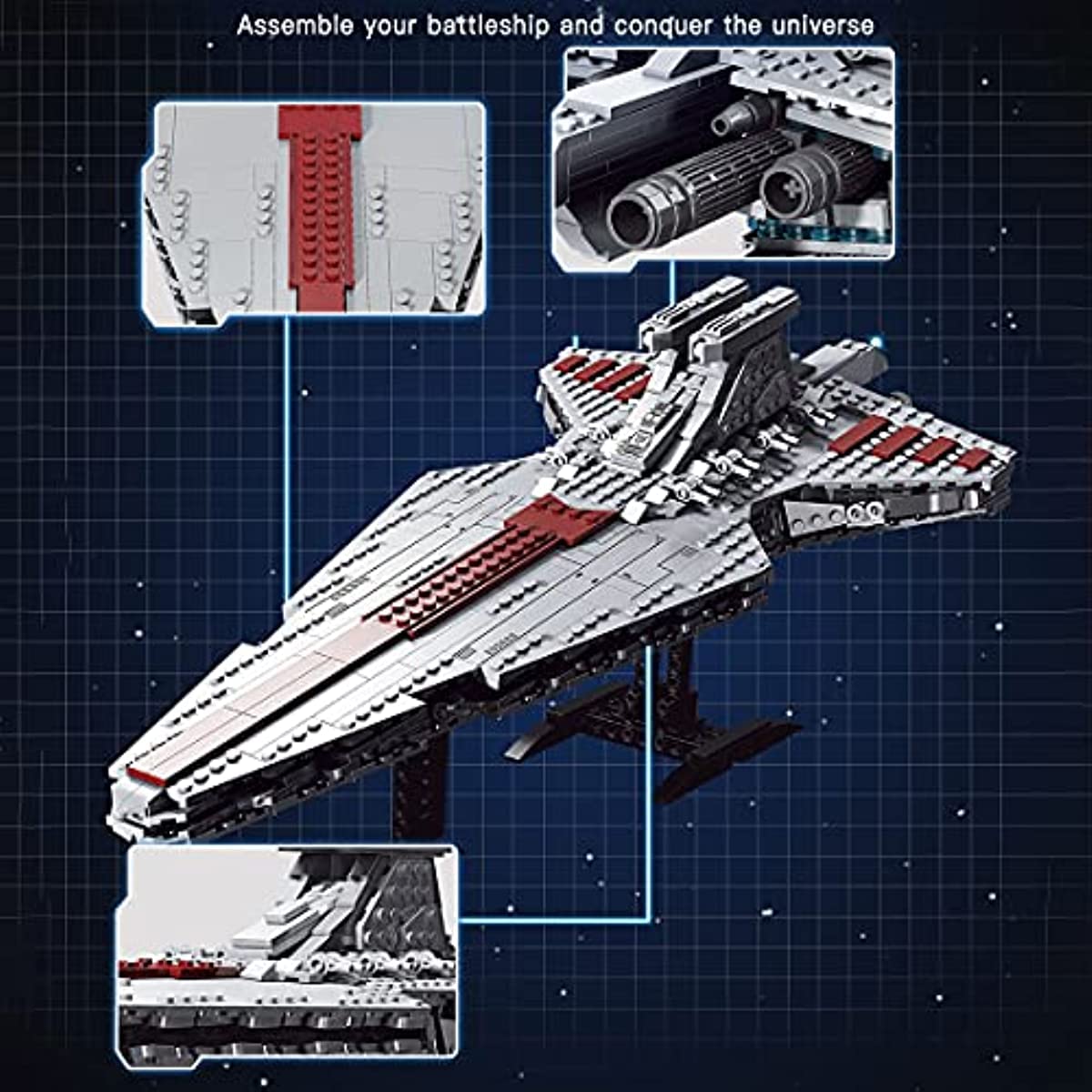 FULHOLPE Super Star Destroyer Warship Building Blocks for Venator-Class Star Destroyer, MOC Spaceship Model Bricks Construction Toy Compatible with Major Brands - 944 Pieces