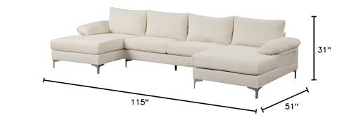 Casa Andrea Milano BOUCLÉ U-Shape Sectional Sofa, Luxury Couch with Extra Wide Chaise Lounge, Couch for Living Room Apartment Lounge, Cream Boucle