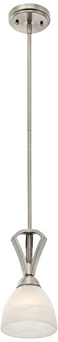Possini Euro Design Milbury Satin Nickel Silver Mini Pendant Light 6" Wide Modern White Alabaster Glass Shade Fixture for Dining Room House Entryway Bedroom Kitchen Island Hallway High Ceilings