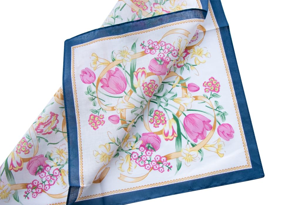 CoCoUSM Ladies Retro Style Vintage Floral Print Cotton Handkerchiefs 6PCS