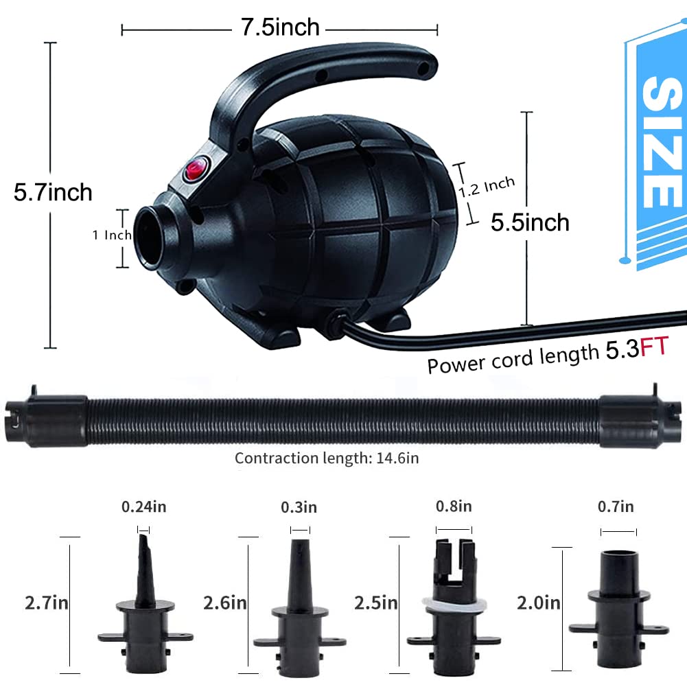 Electric Air Pump for Inflatable Air Tumble Track Gymnastics Mat, Air Roller Barrel, Swimming Ring, Air Bed, Pool Toy, Inflatables Raft Boat Electric Pump with 4 Nozzles(AC 110-120V(500W))