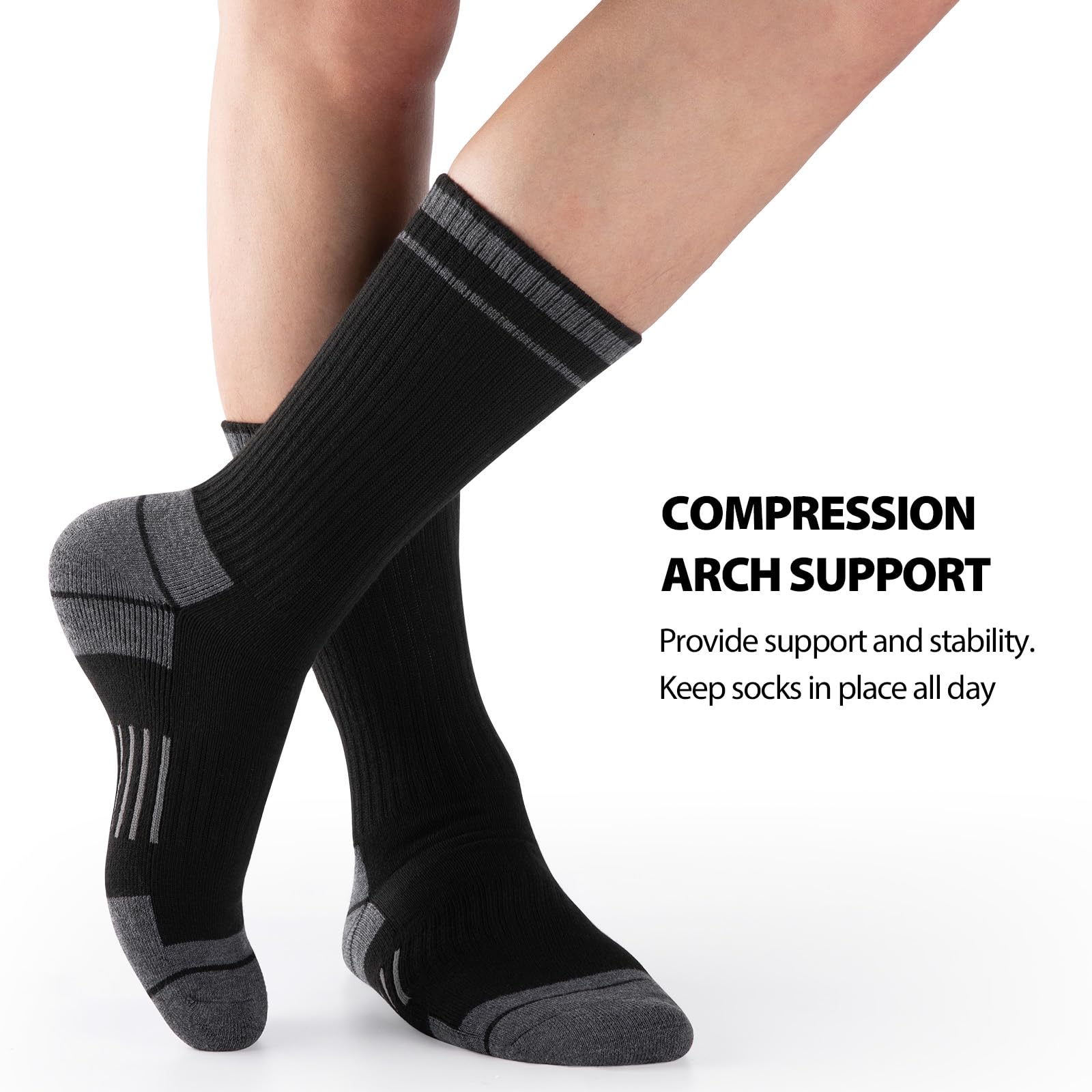 COOPLUS Mens Crew Socks for Athletic Work Running, Max Cushioned Boot Calf Sock for Cold Weather (6 Pairs)