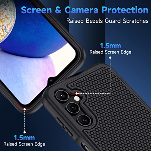 Huness for Samsung Galaxy A14 5G Case with Tempered Glass Screen Protector,Samsung A14 5G Case,Durable Armor & Resilient Shock Absorption Defender & Non Slip Textured Back CaseĀ - Black