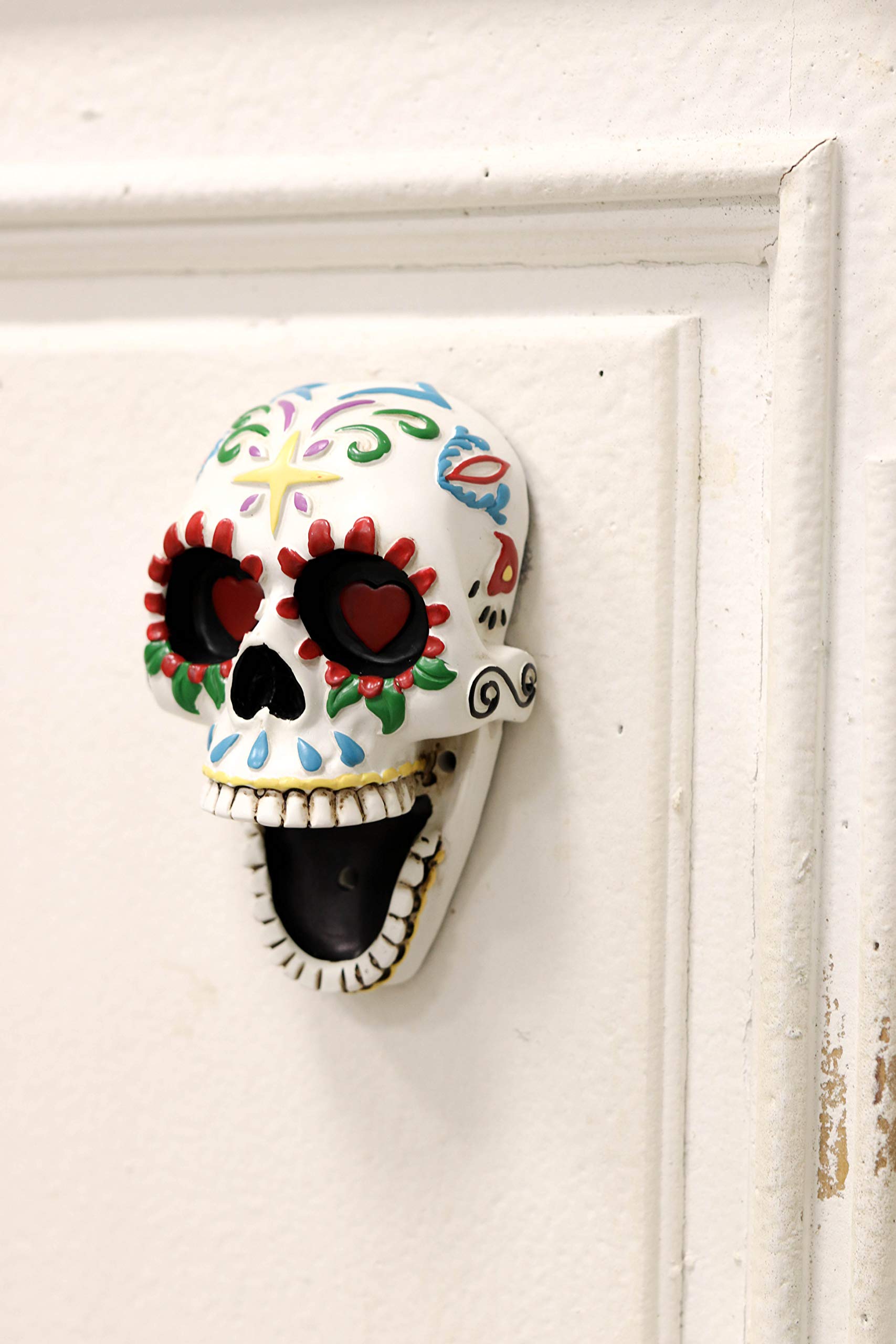 Ebros Gift Day of The Dead White Colorful Floral Exotic Mexican Sugar Skull Wall Mounted Bottle Opener Home And Kitchen Bar Accessory Figurine