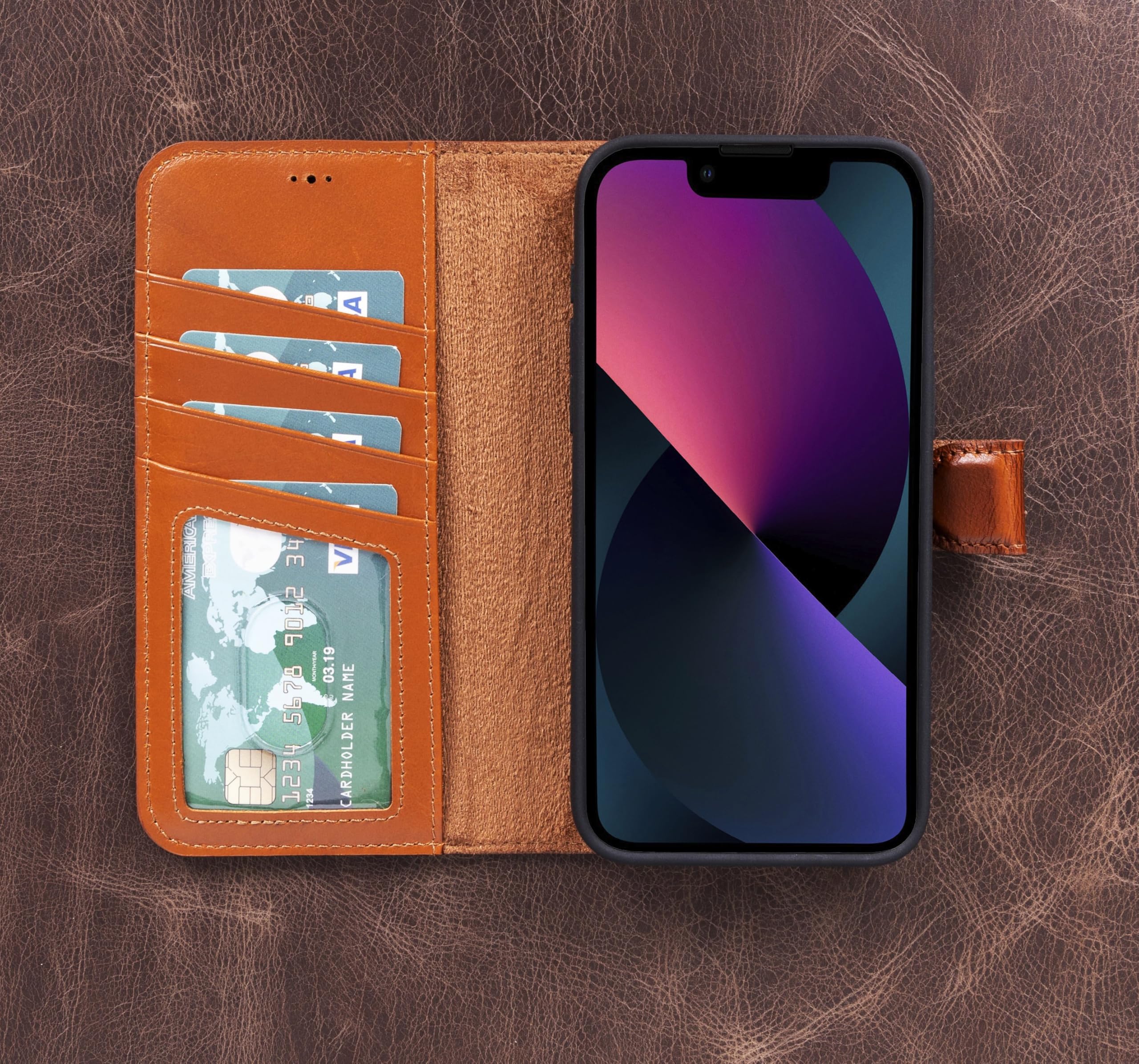 VENOULT Wallet Case for iPhone 16 Pro MAX 6.9" / 16 Pro 6.3" / 15 Pro MAX /14/13 Pro and All Previous Series, [Compatible with MagSafe], Man or Women, 4 Card Holder, Full Grain Genuine Leather, RFID