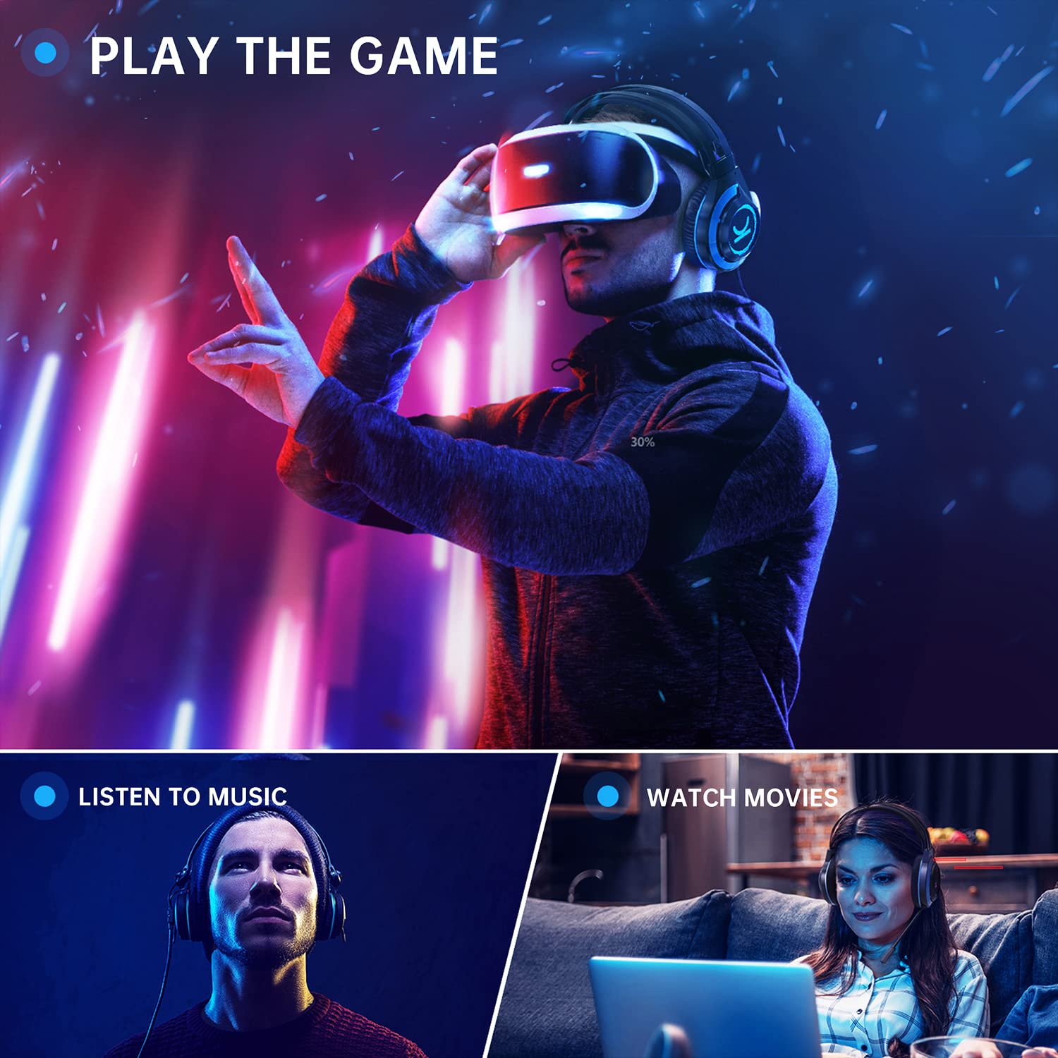 E-YEEGER Gaming Headset PS4 Headset with 7.1 Surround Sound Stereo Xbox One Headset, Gaming Headphones with Noise Canceling Mic & Memory Foam Ear Pads for PC/PS4/PS5/Xbox one/Nintendo Switch Blue