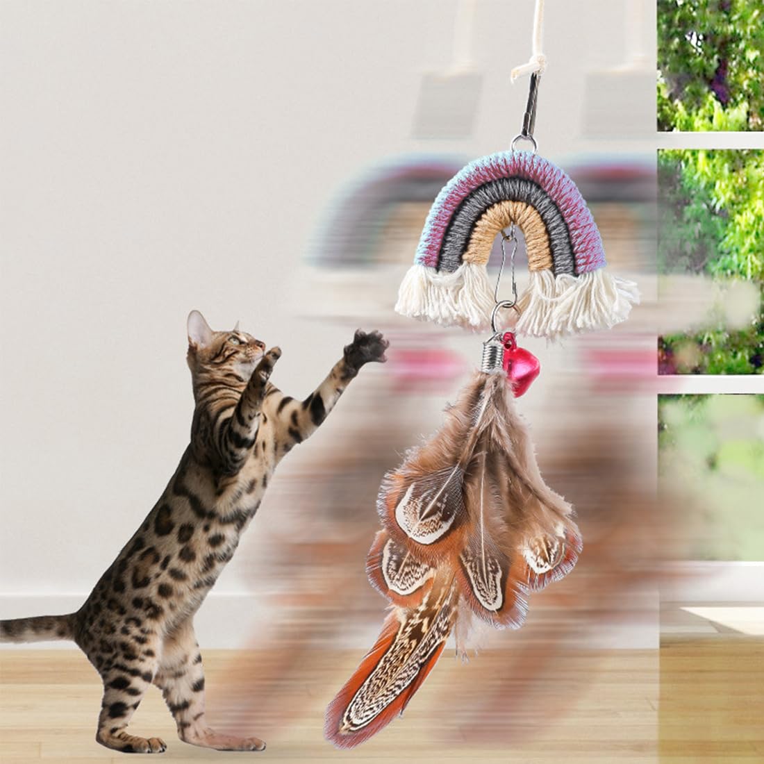 Generic Cat Chew Toys 5 Piece Set, Indoor Interactive Teasing Cotton Rope Feather Toys, Safe Dental Cleaning and Teething Toys for All Cats