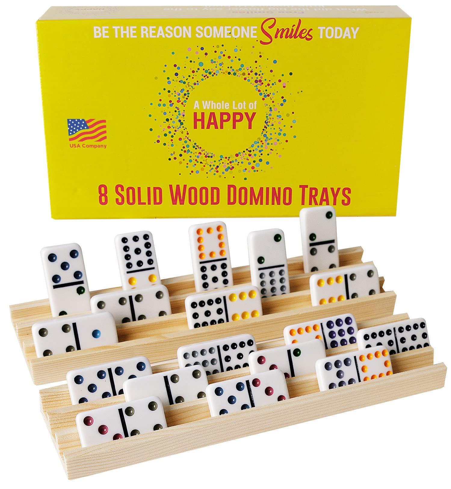 Wooden Domino Train Domino Trays – 8 Solid Wood Felt Bottomed Domino Holders 3 Rows Ideal Visibility – Domino Holders for Domino Game, Mexican Train Dominoes, Chickenfoot Dominoes, Cuban Dominoes