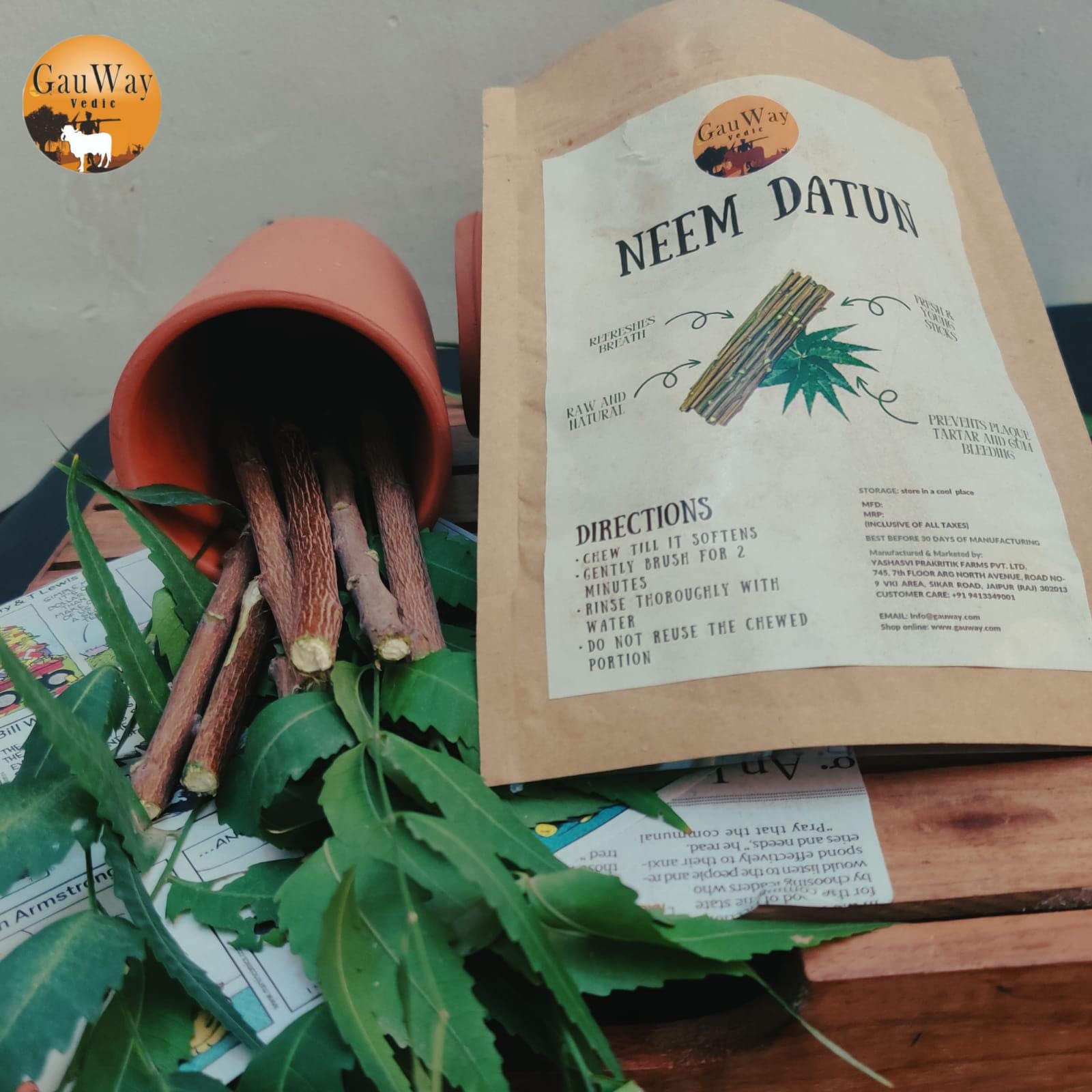 GAU-WAY Natural Neem Chew Sticks Datun Ayurvedic Organic Toothbrush for Brushing Teeth, Remove Bad Breath & Gems, Relieve Tooth Ache (15)