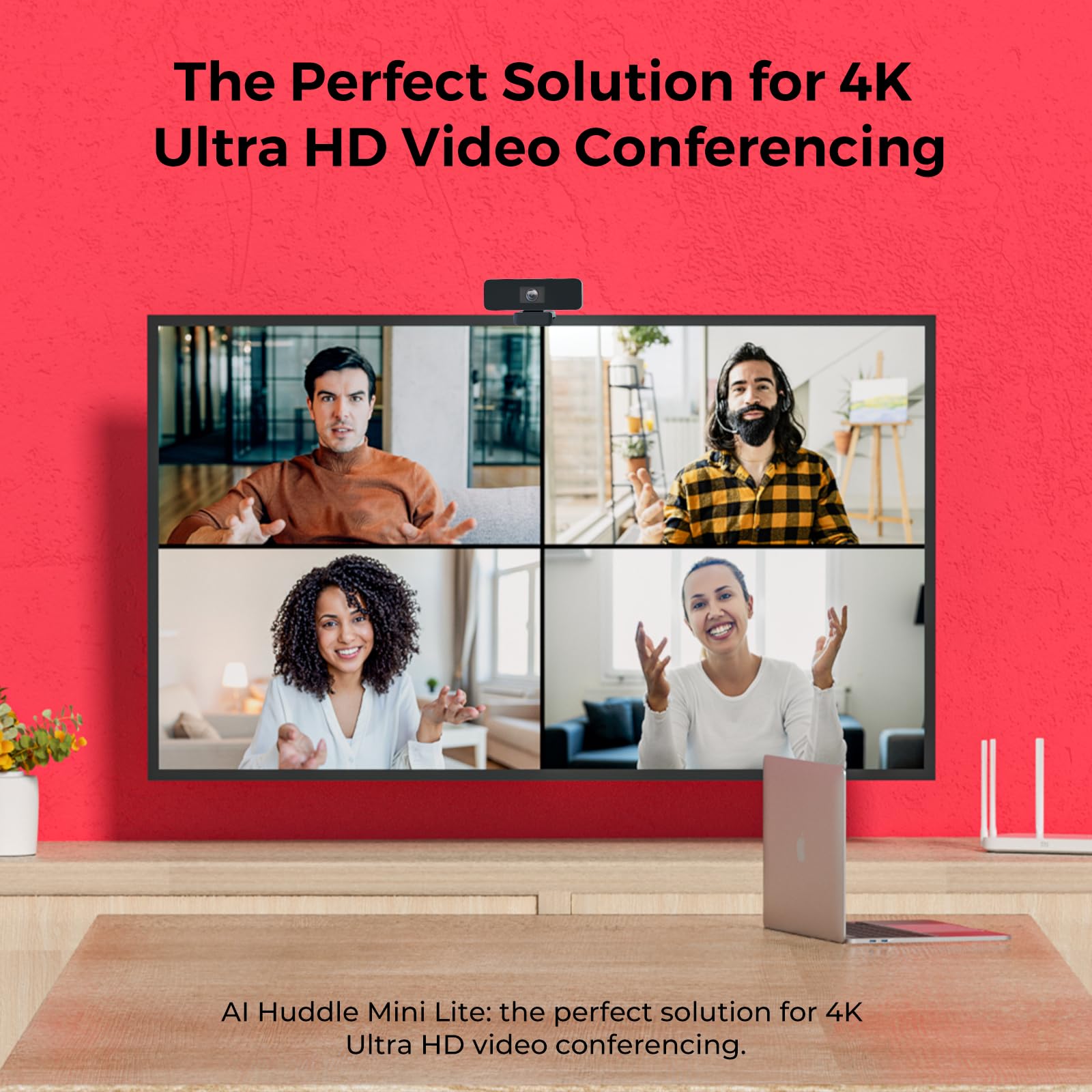 COOLPO Webcam, 4K Webcam Video Conference Camera, 4K Webcam AI Tracking, Autofocus, Auto Framing with Cancellation Mic, Personal and Group Hybrid Collaboration, Meeting Room Camera, Mini Lite