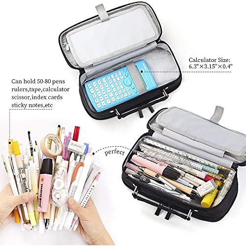 ONTYZZ Large Pencil Case with Double Zipper Multiple Compartment Pencil Pouch Durable Cosmetic Bag for Work Cosmetic Storage Black