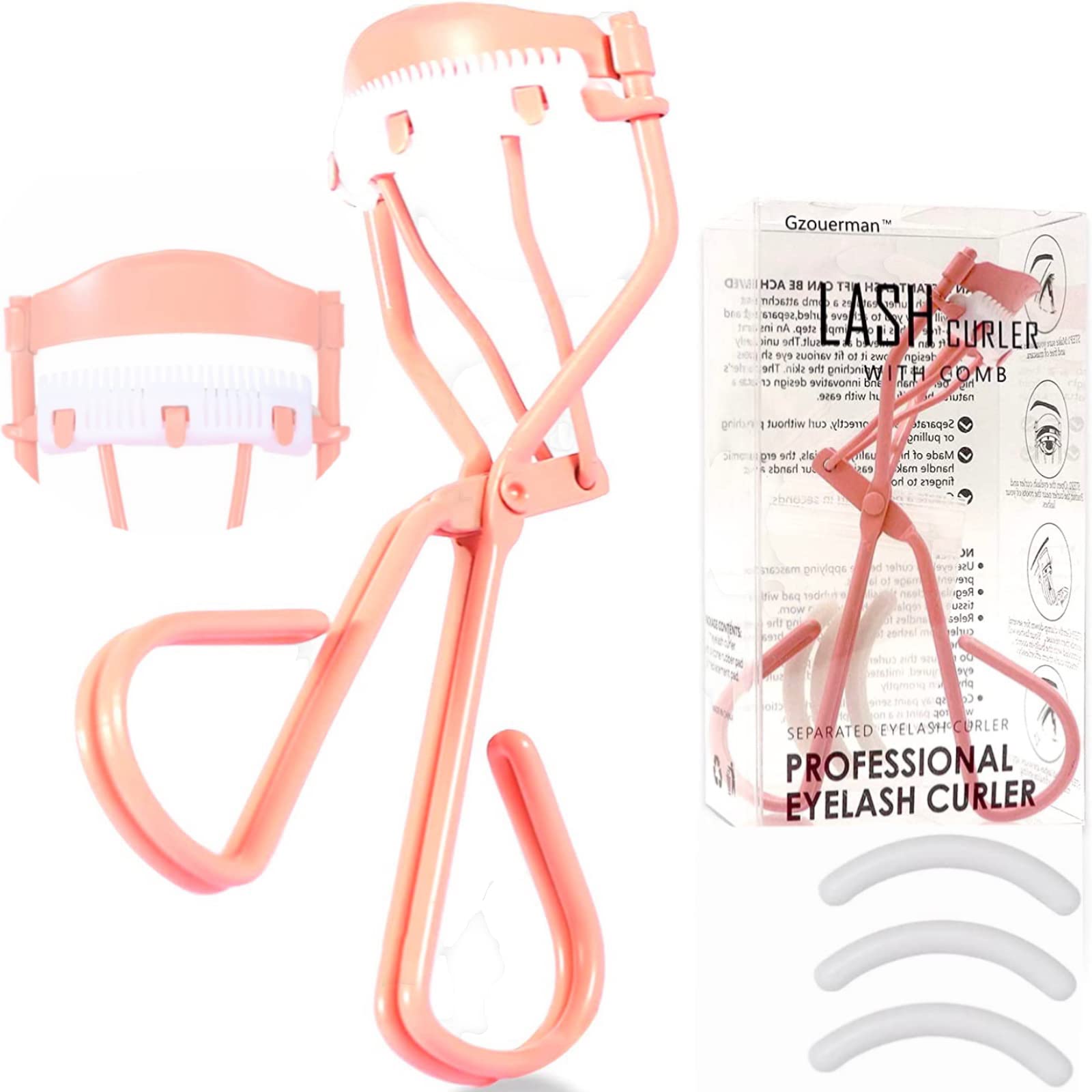 Eyelash Curlers with Comb, Pink Eyelash Curler with Built in Comb, Separated Eyelash Curler with Brush,Eye Lash Curler with Eyelash Curler Refills,Eyelashes Curler,The Professional Lash Tool