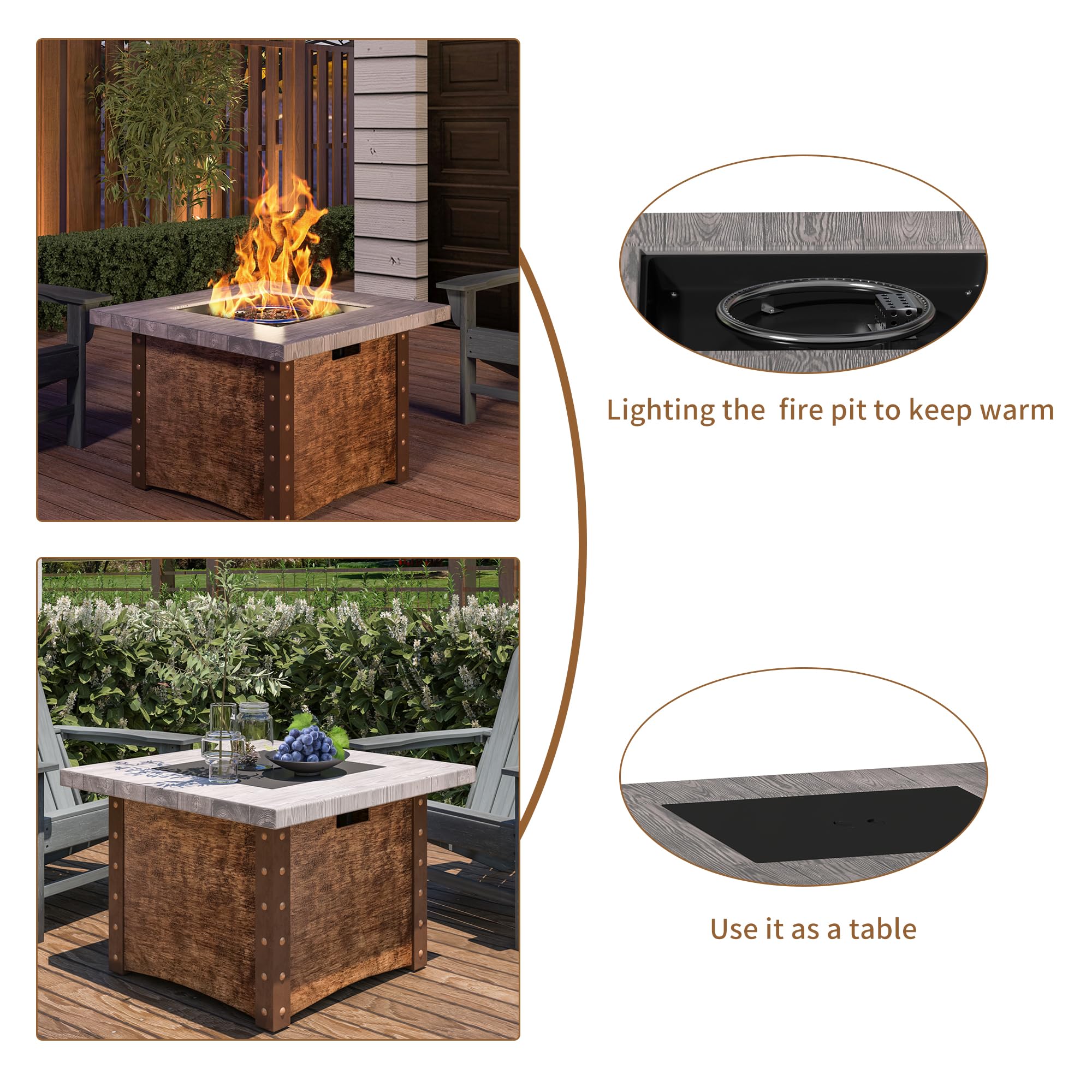 CASAINC 36'' Propane Fire Pit Table, Outdoor Gas Fire Pit 50,000 BTU Round Fire Table Patio Smokeless Firepit Table for Outside, Lid and Lava Rock, Waterproof Cover, CSA Certification-Gray