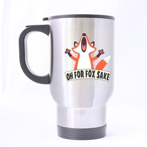 Drinkware Mugs Funny Crazy Fox OH for Fox Sake Stainless Steel Travel Mug Sliver 14 Ounce Coffee/Tea Mug - Personalized Gift for Birthday,Christmas and New Year