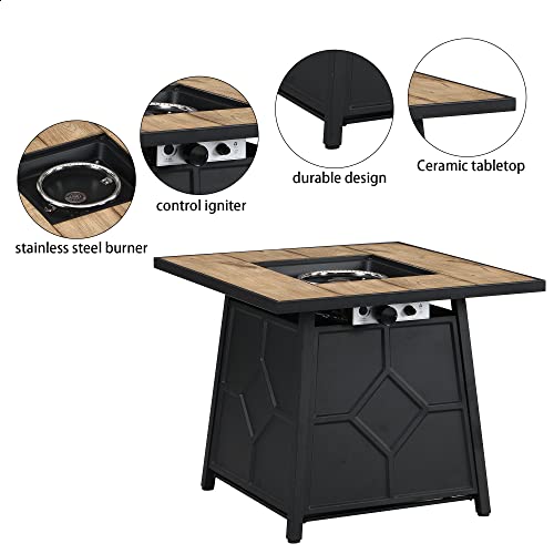 CASAINC Outdoor Fire Table Gas Fire Pit 28 Inch Auto-Ignition Propane Fire Pit Table, 40,000 BTU Firepit with CeramicTile Tabletop, Lid and Lava Rock, Waterproof Cover, CSA Certification-Gray