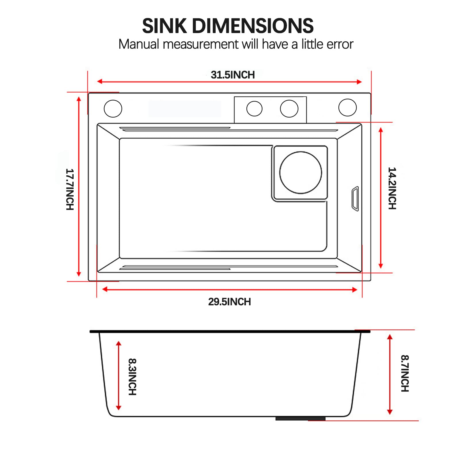 ECTbicyk Waterfall Kitchen Sink,31.5Inch Drop in Single Bowl Stainless Steel Kitchen Sink,Workstation Kitchen Sink with Accessories